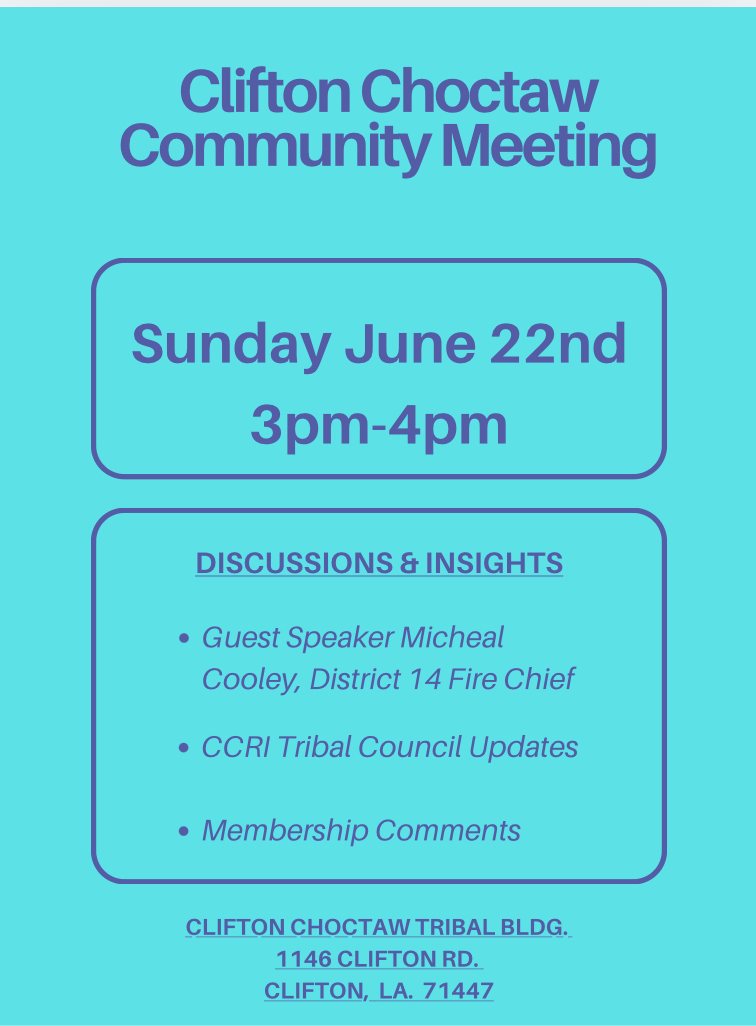 CLIFTON CHOCTAW COMMUNITY MEETING - Clifton Choctaw Tribal Reservation, Inc